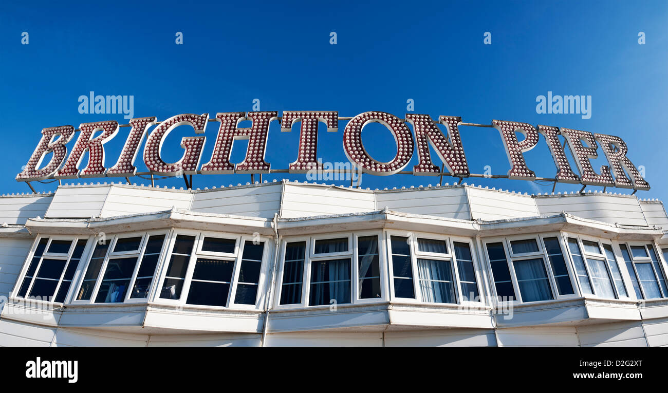 Brighton Pier Sign, Sussex, England, UK Stock Photo - Alamy