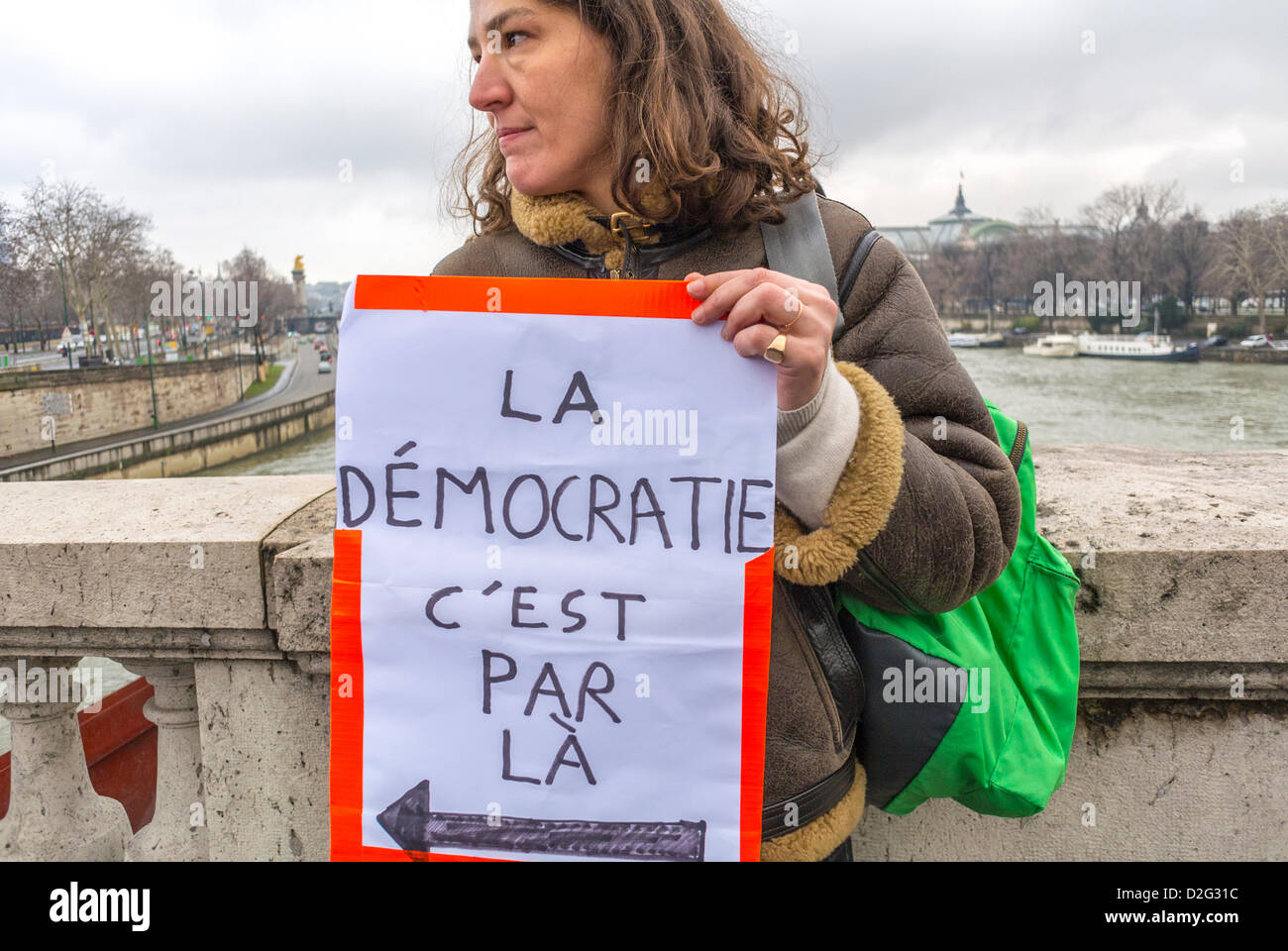 Paris, France. Female protester Holding Protest Sign, during French ...