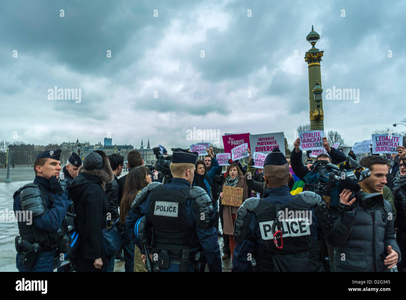 Paris, France. Group People, Men in Uniform, Paris Police Blocking LGTB ...