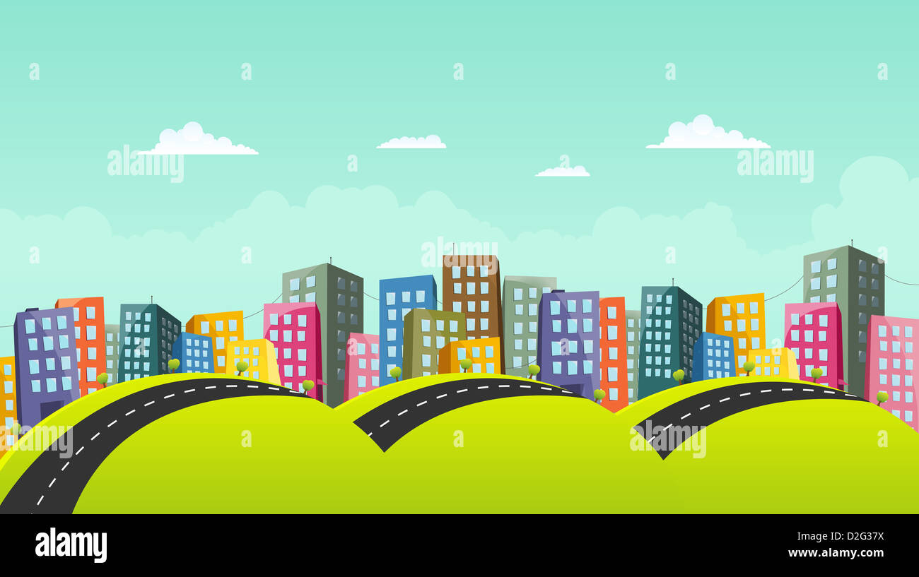 Illustration of a cartoon city horizontal road Stock Photo - Alamy