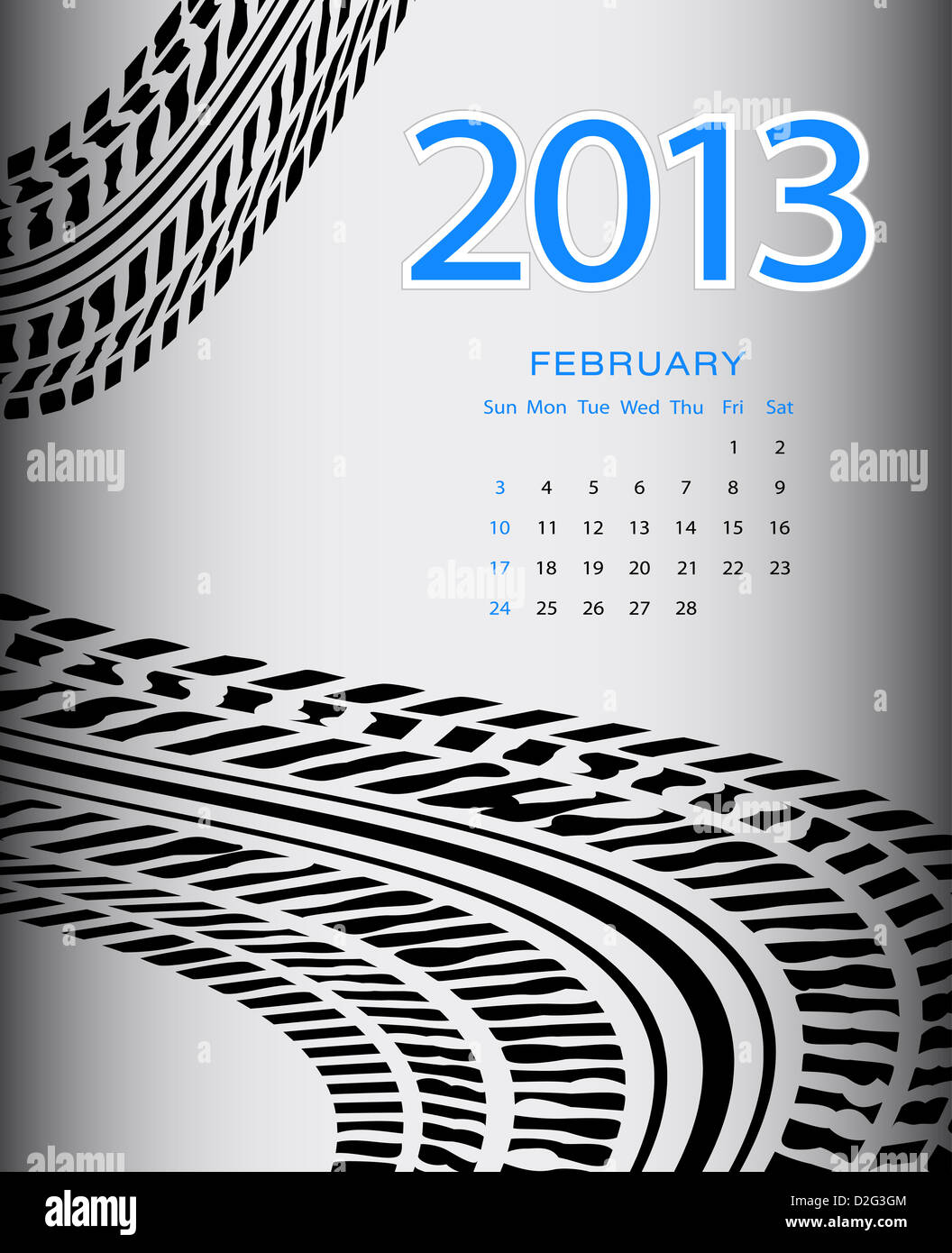 2013 february calendar with special black tire design Stock Photo - Alamy