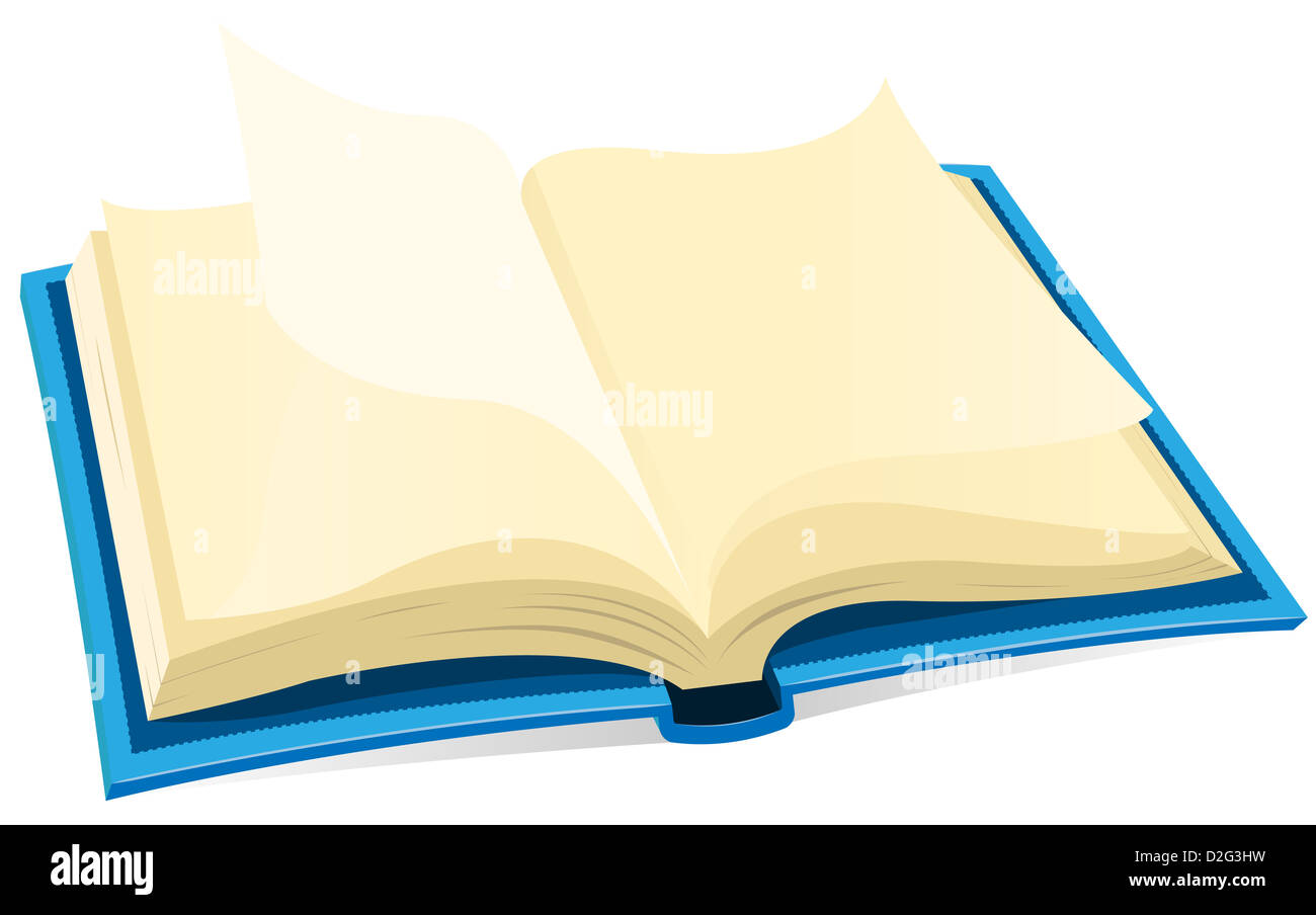 Illustration of a blue covered open book with blank pages Stock Photo ...