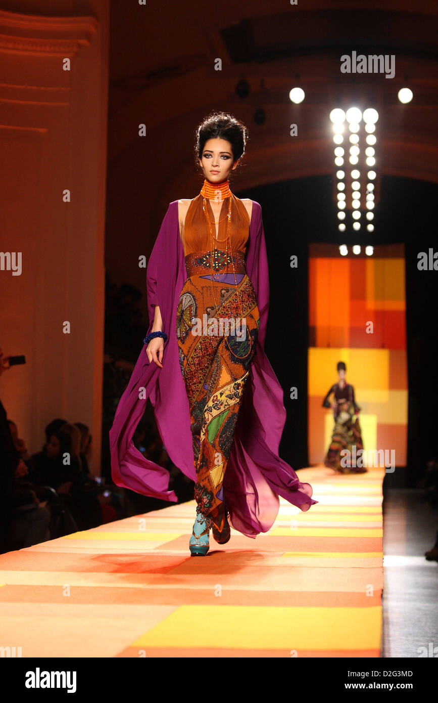 A model wears a creation by French designer Gaultier as part of his ...