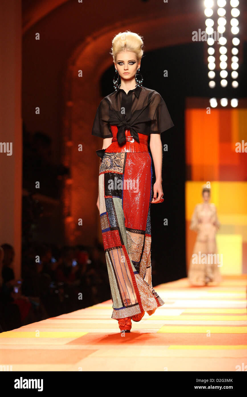 A model wears a creation by French designer Gaultier as part of his ...