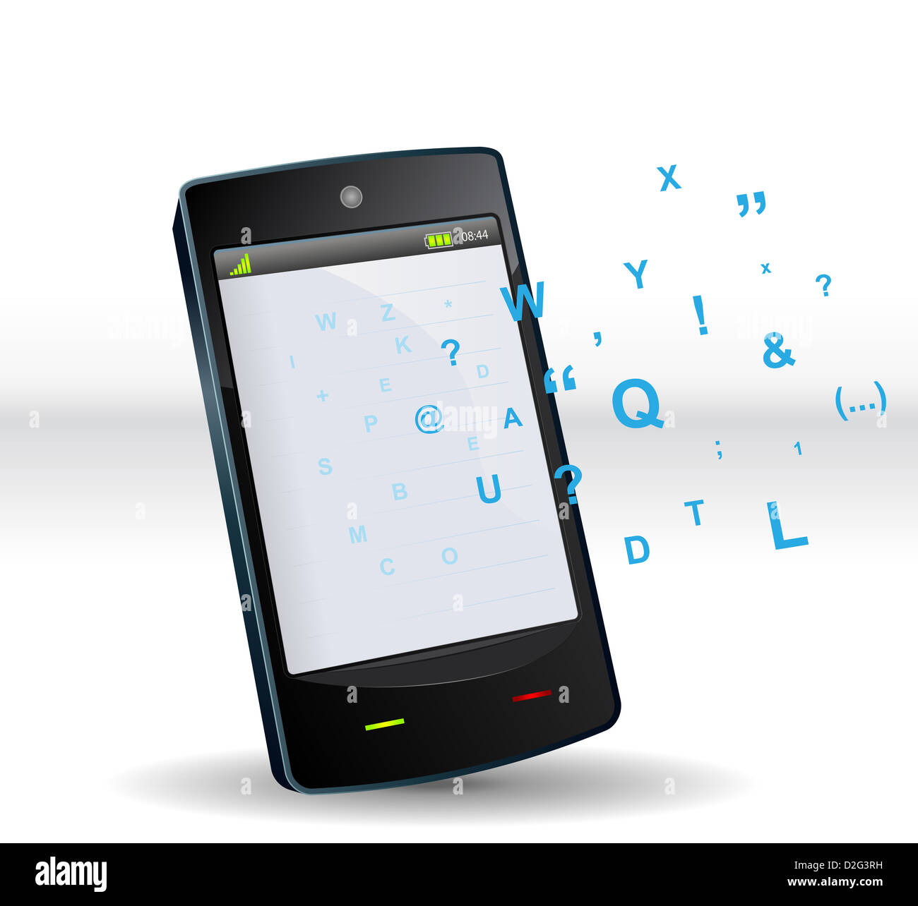 Illustration of a smartphone with letters of alphabet going out of the ...