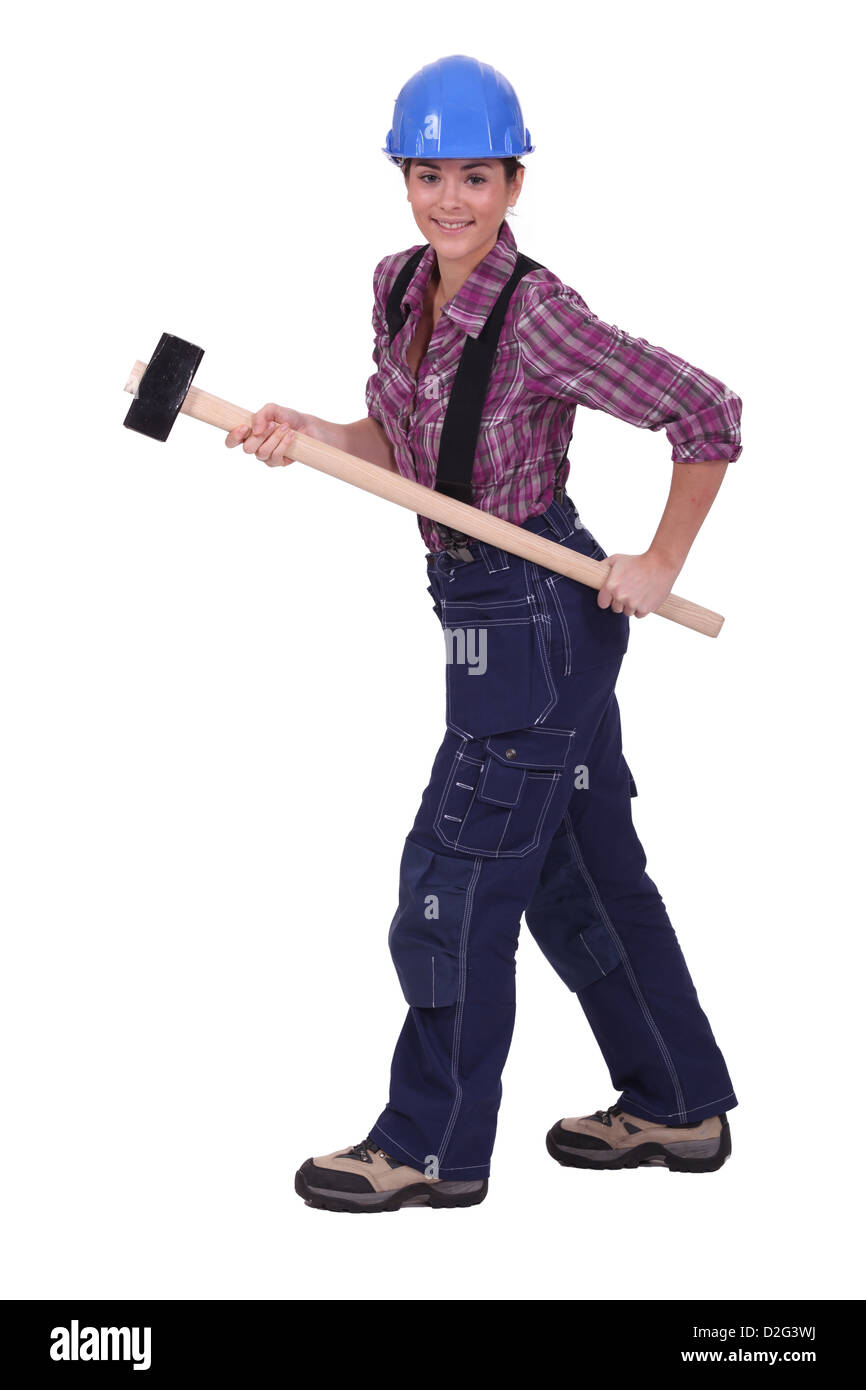 Woman with a sledgehammer Stock Photo - Alamy
