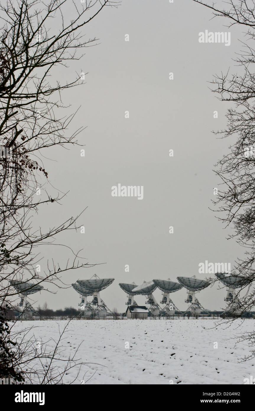 Cambridge Radio Telescopes in the snow Stock Photo - Alamy