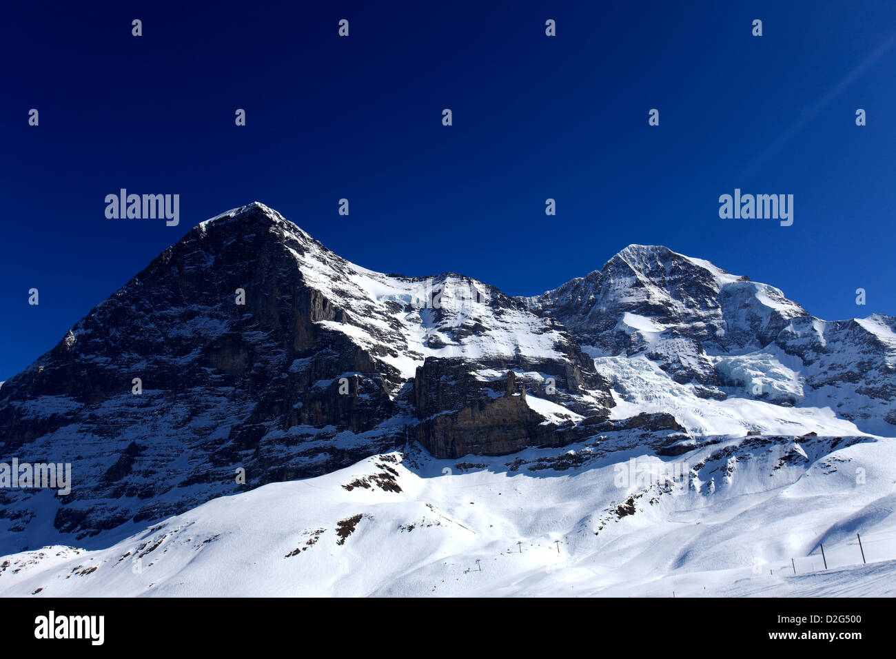 Winter snow, North face of the Eiger Mountain, Grindelwald Ski resort ...
