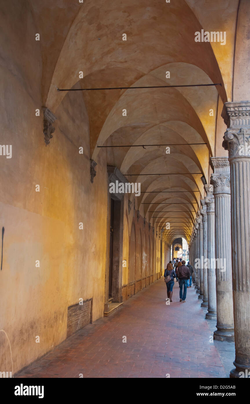 Porticoes covered footpath in historical centre Bologna city Emilia ...