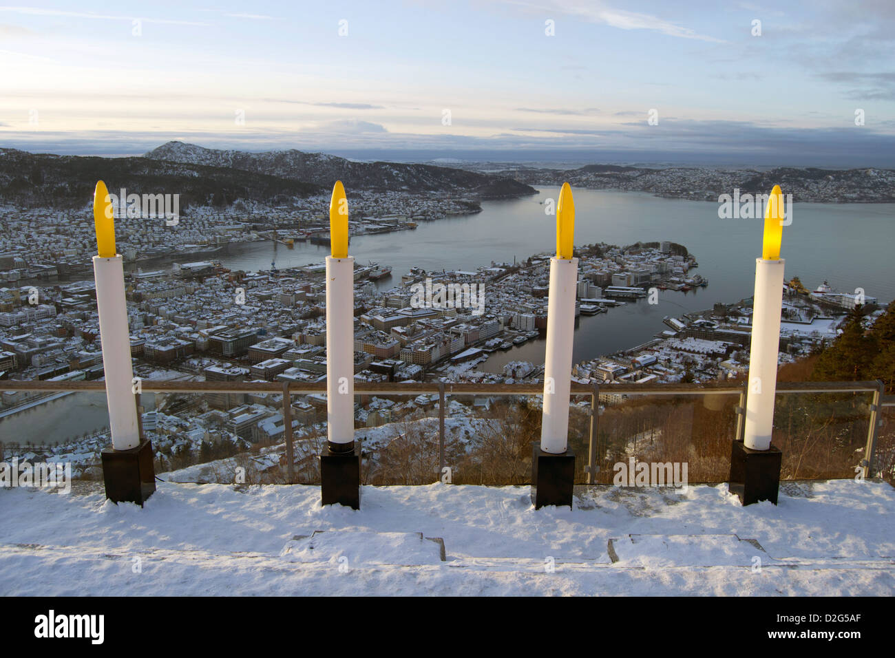 The four advent candles as seen from Fløien, the mountain that faces ...