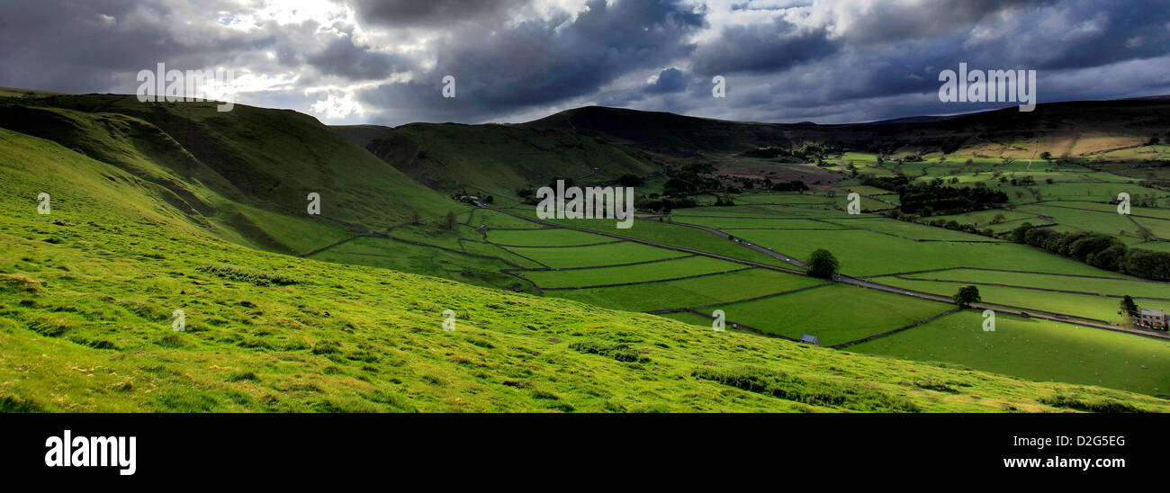 Hope Valley showing Mam Tor and Lose Hill ridge, Castleton village ...