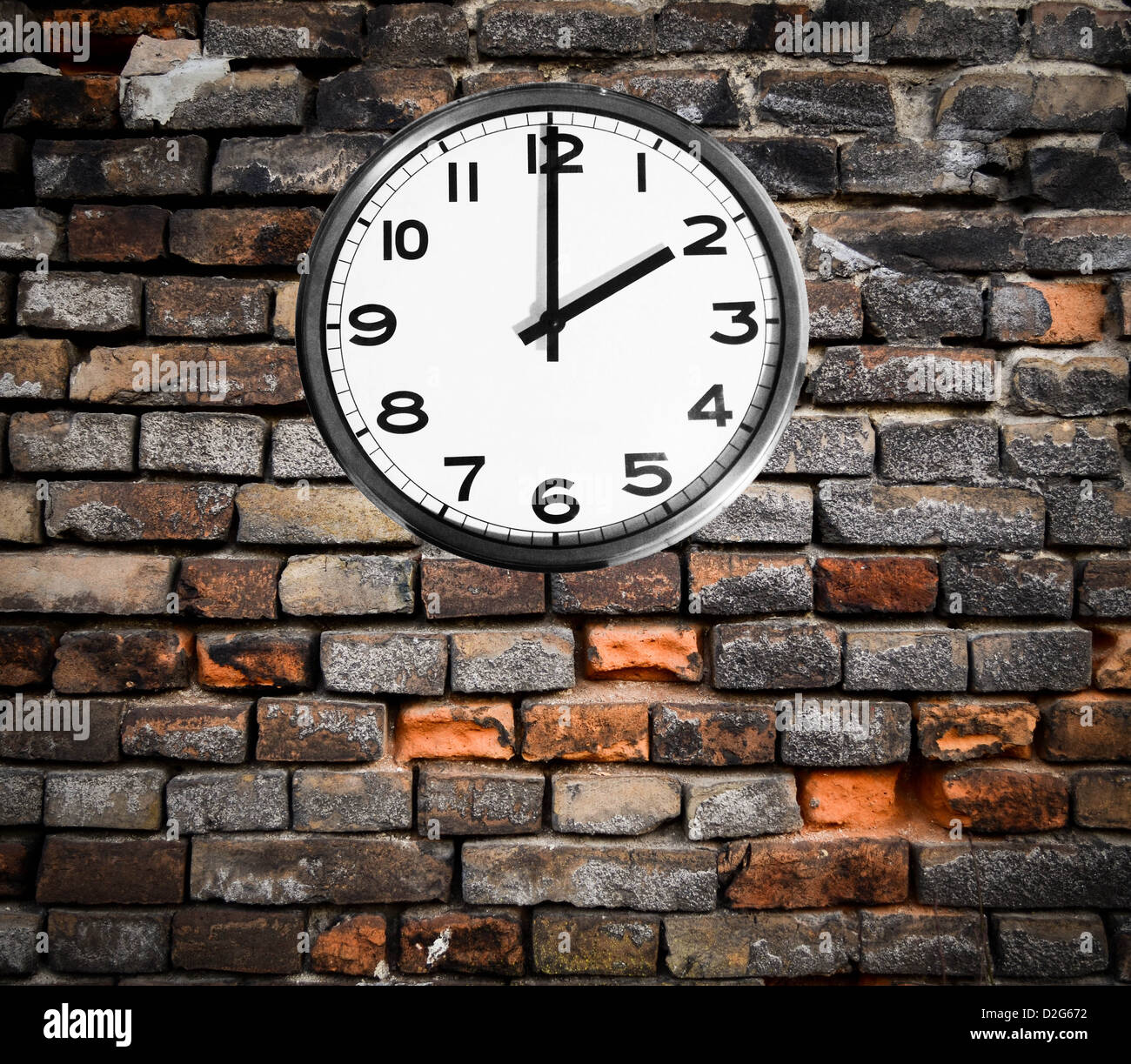 Retro clock on brick wall Stock Photo - Alamy