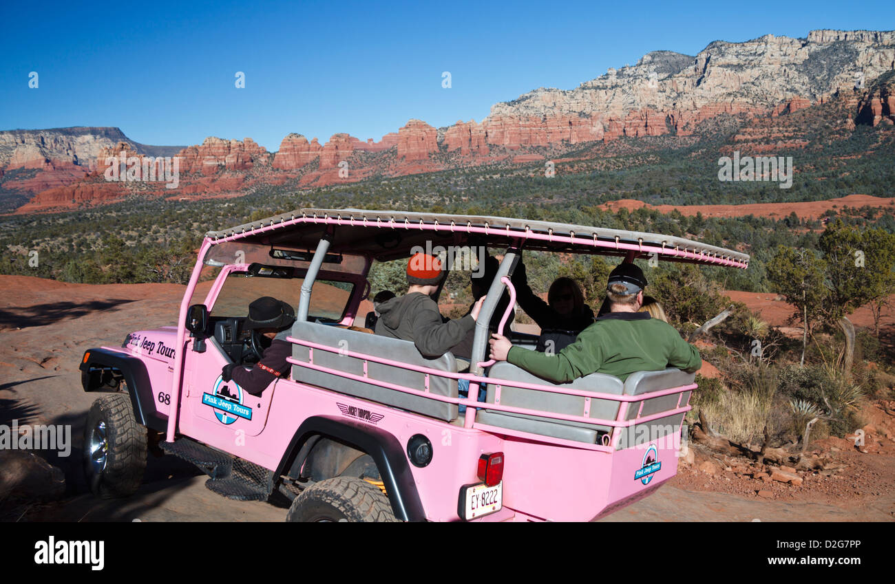 Pink Jeep Tours in Sedona, with Submarine Rock in distance Stock Photo ...