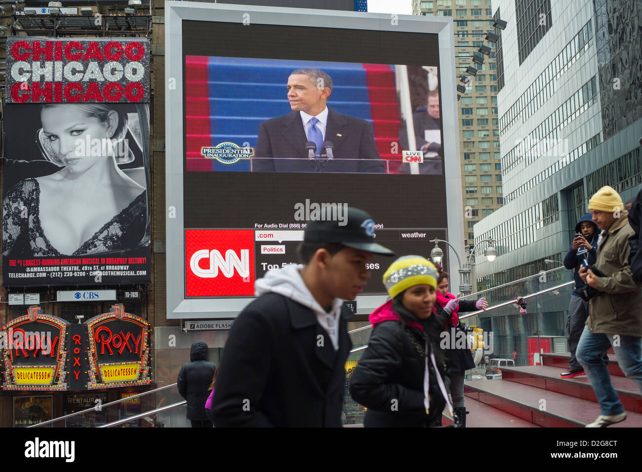 Passer-by gather in Times Square in New York on Monday, January 21 ...