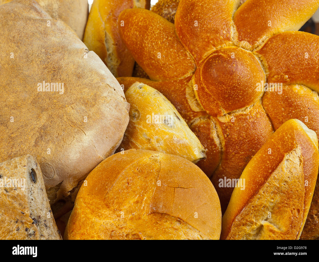 Variety types of bread on wood table Stock Photo - Alamy