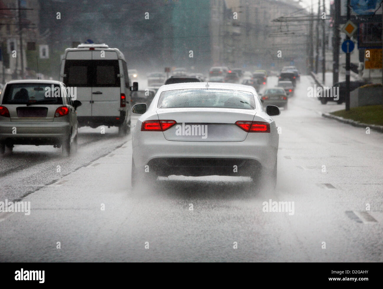 Highway with automobiles in a rain Stock Photo - Alamy