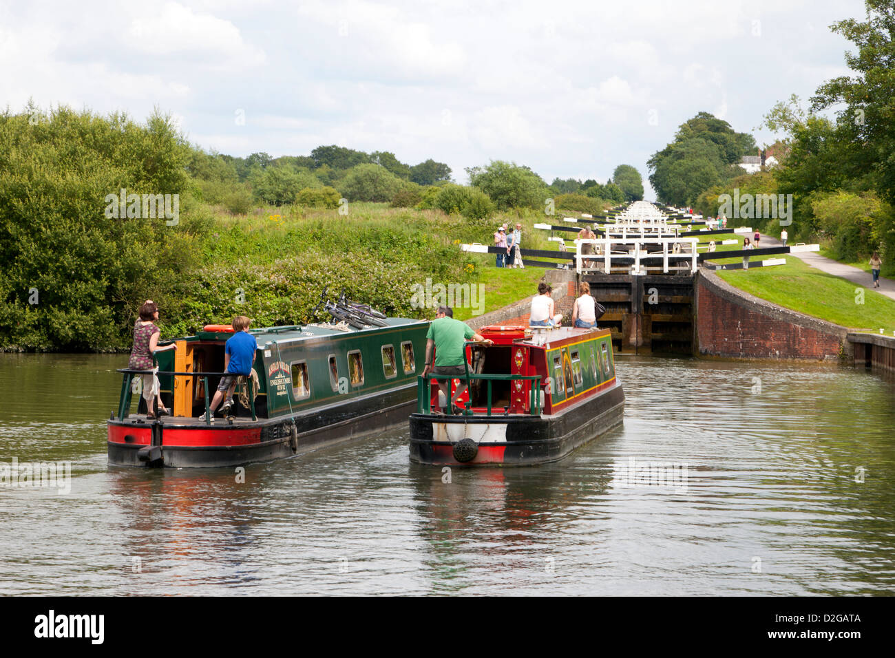 Barges on the Kennet and Avon Canal at Caen Hill Locks near Devizes in ...