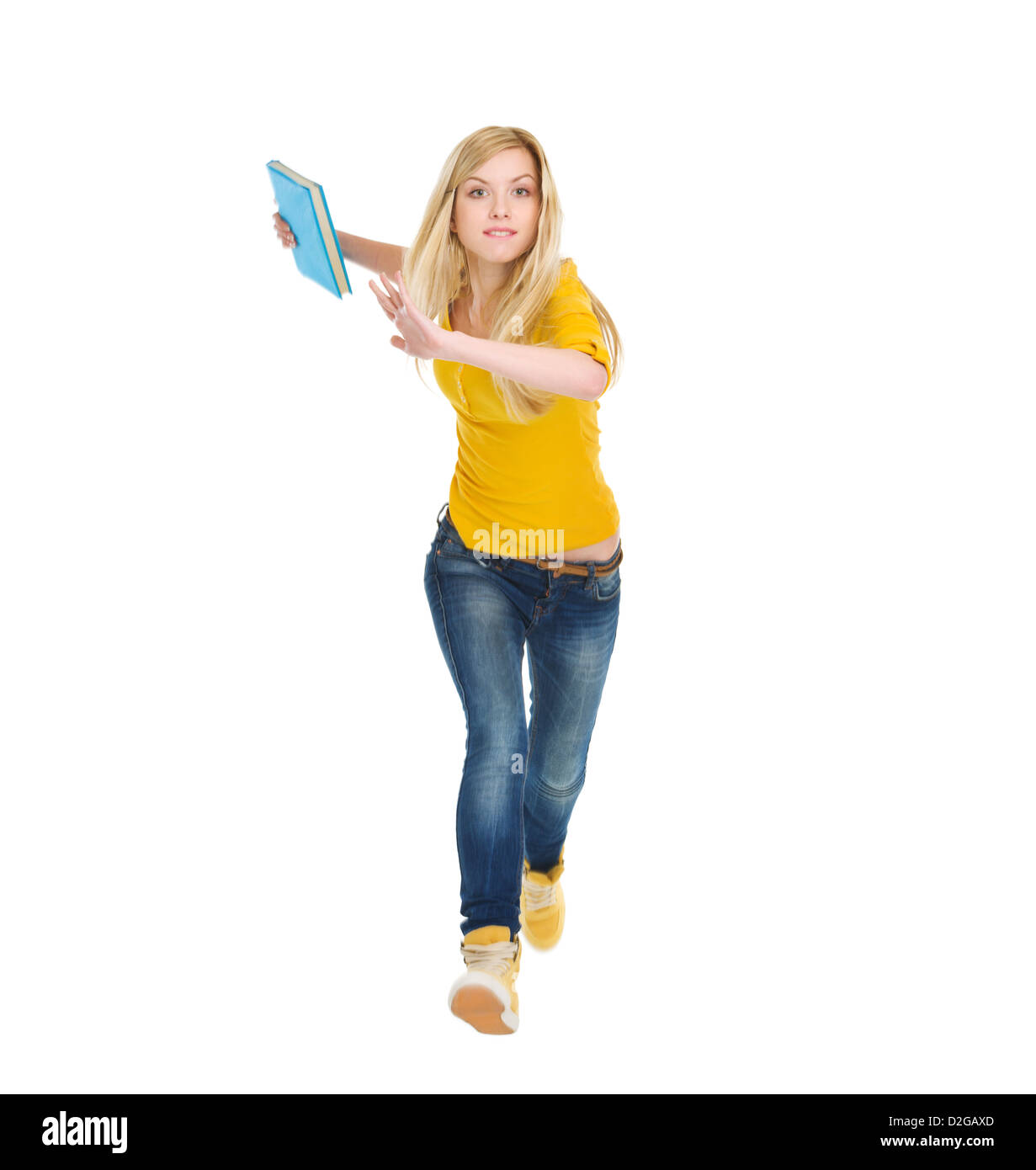 Teenage student girl with books running Stock Photo - Alamy