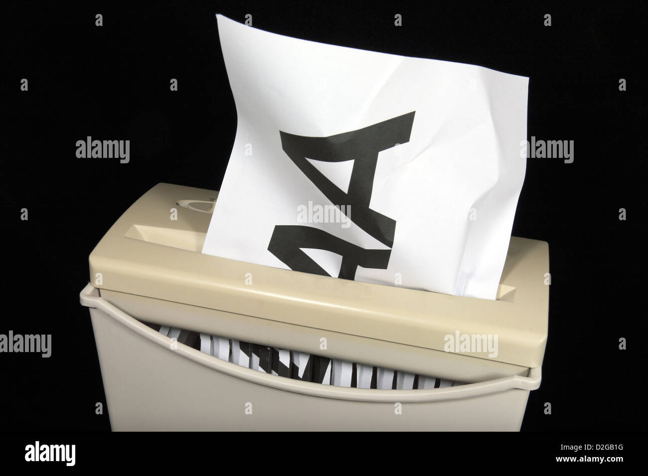 A printed AAA on A4 paper being shredded, symbolising a downgrading ...