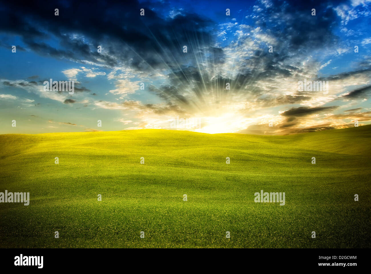 Wonderful infinity sunlight landscape with couds and sun Stock Photo ...