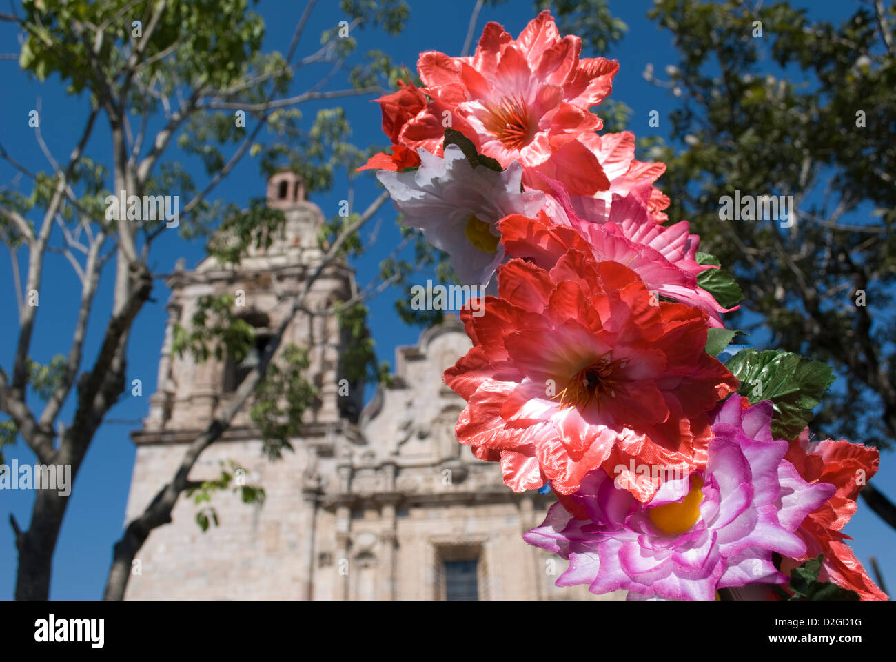 Imitation flowers on sale in a plaza in front of the Cathedral in ...