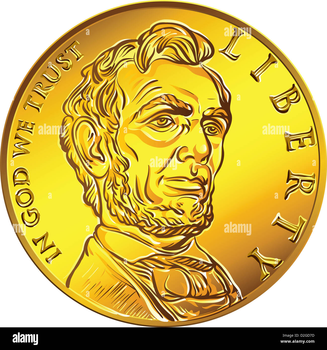 American money, one cent gold coin with the image of the Lincoln Stock ...
