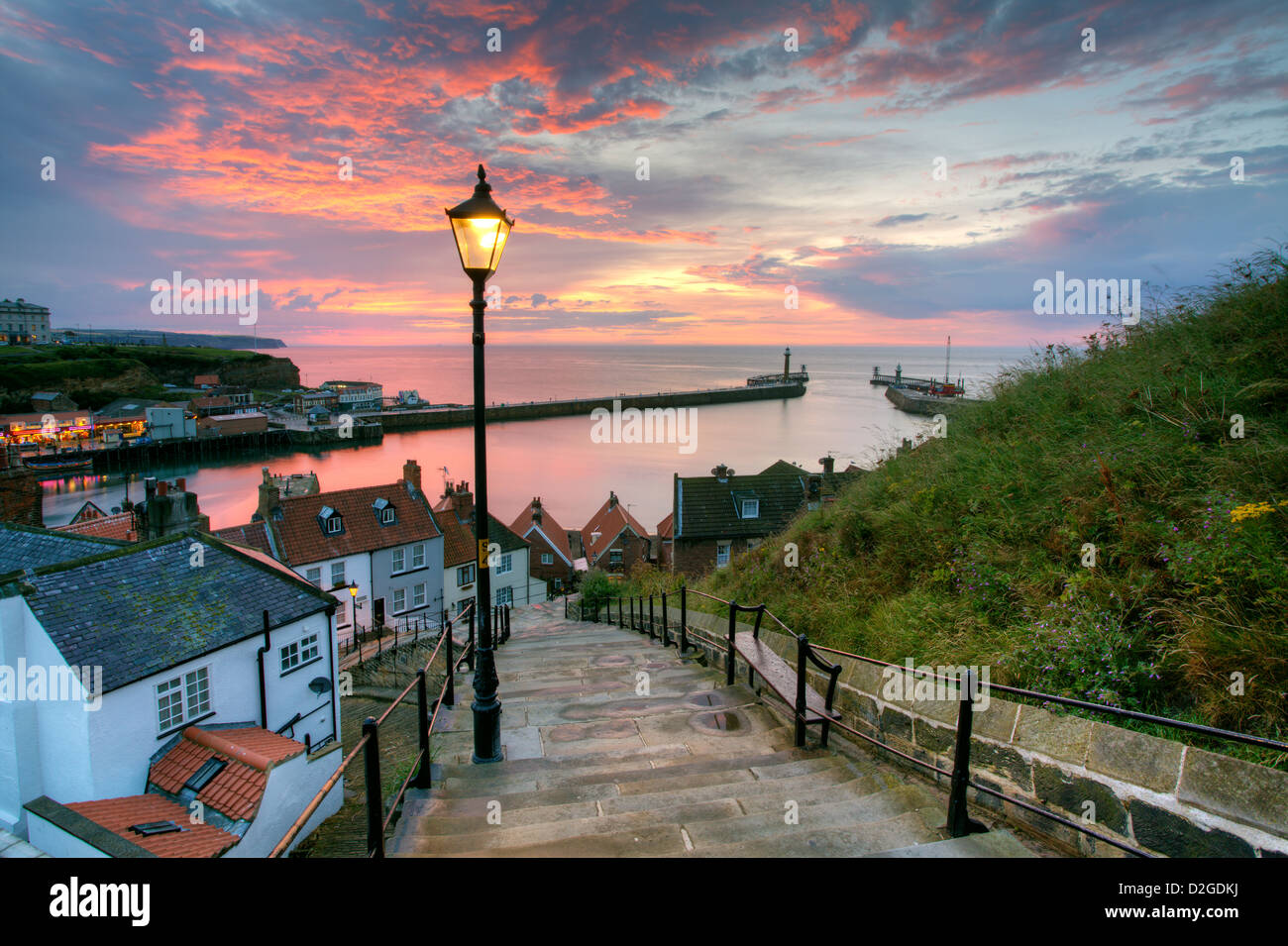 Whitby 199 steps, Sunset North Yorkshire Stock Photo - Alamy