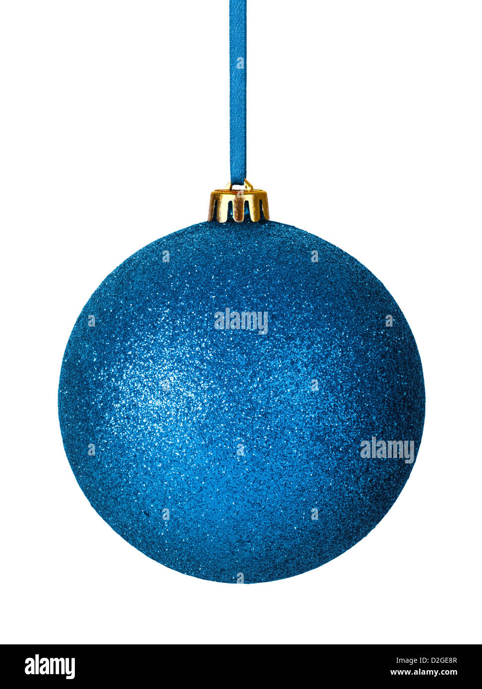 Blue christmas bauble with ribbon isolated on white background Stock ...