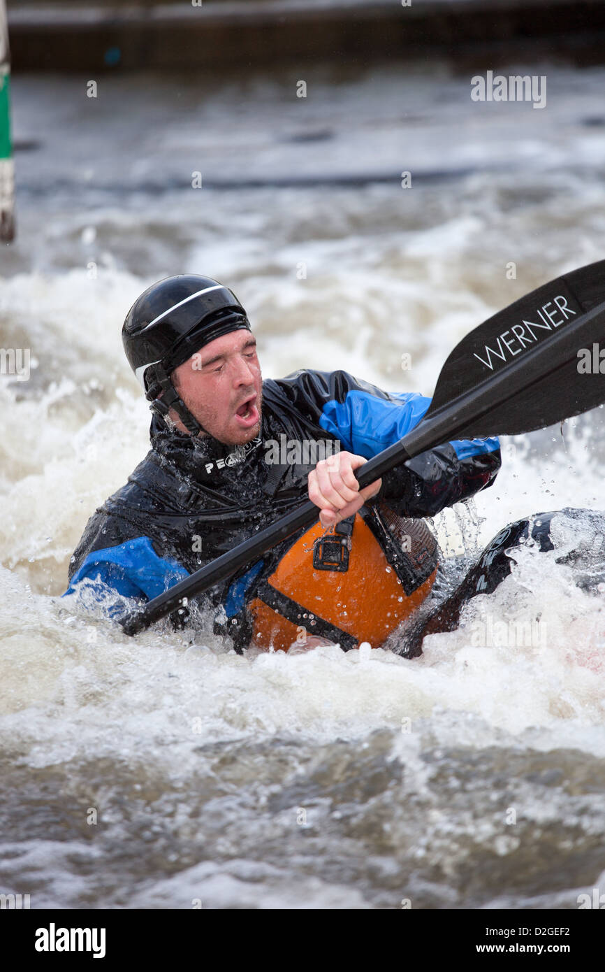 A solo kayak at Holme Pierrepont National Watersports Centre ...