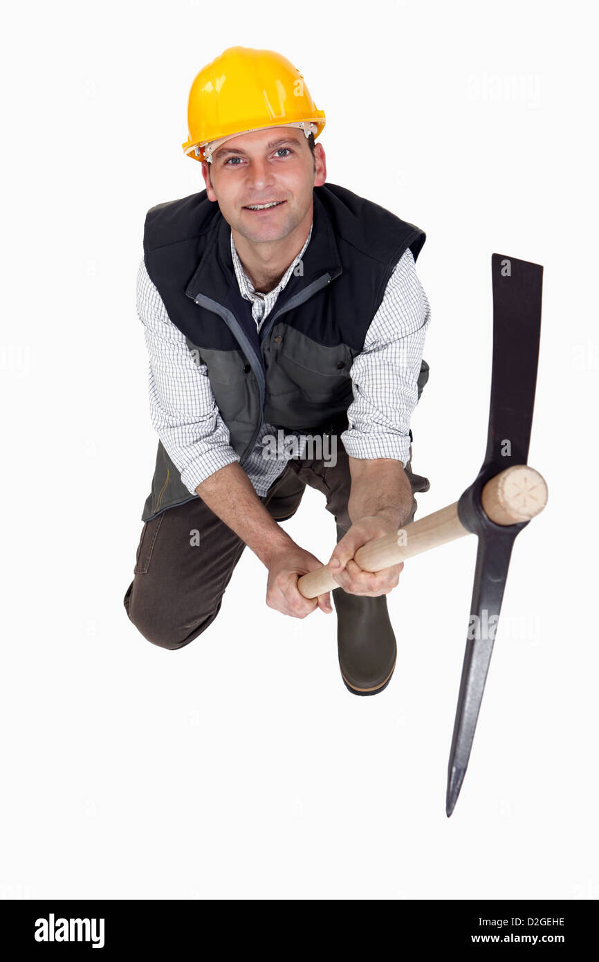 Top-view of man with pick-ax Stock Photo - Alamy
