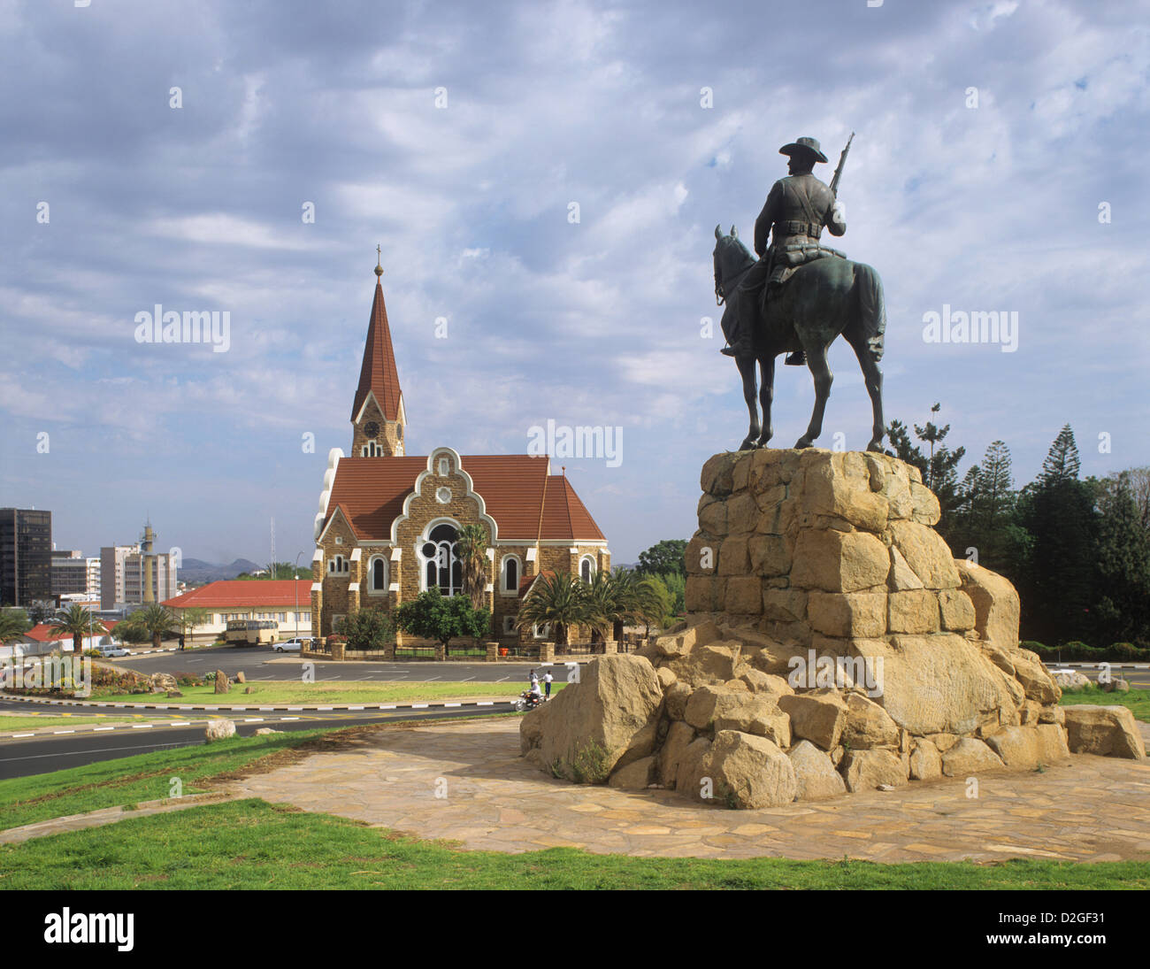 Namibia, Windhoek, Christ Church and the memorial to the mounted german ...