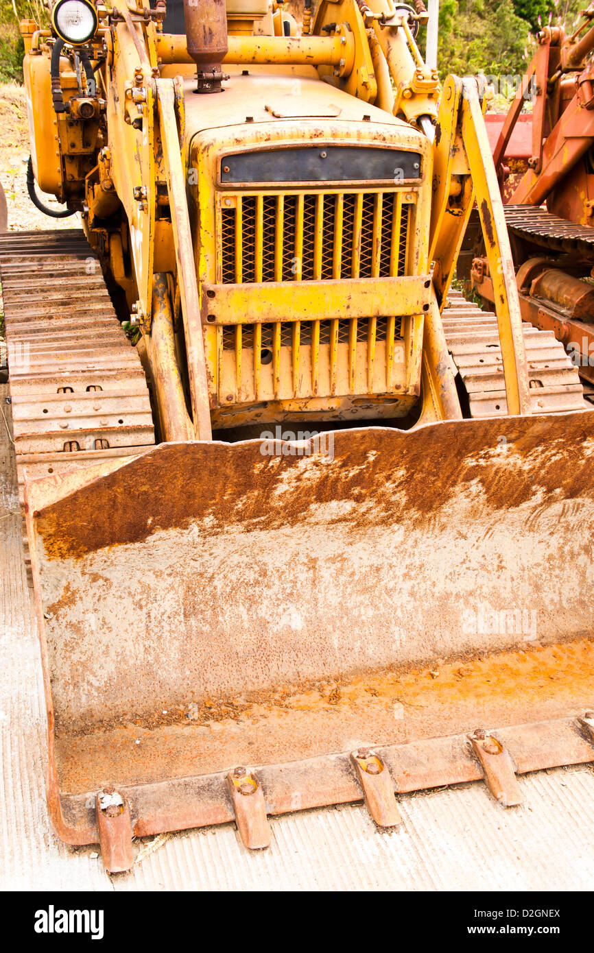 Caterpillar Tractor car heavy yellow truck Stock Photo - Alamy