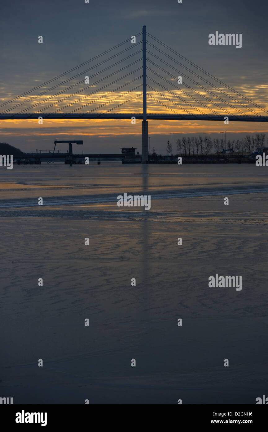 The rising sun shines onto the port of Stralsund, Germany, 24 January ...