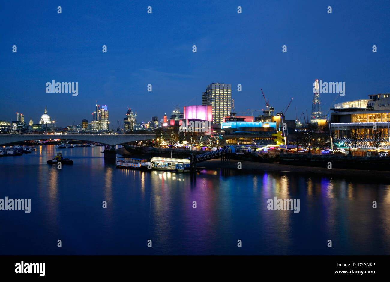 View down the River Thames to the South Bank Centre and the Shard ...