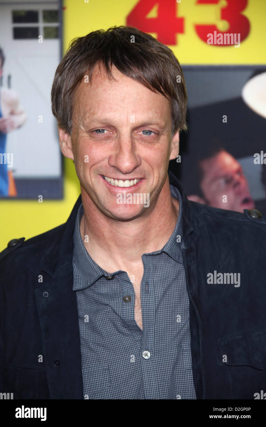 US pro skateboarder and actor Tony Hawk arrives for the premiere of the ...
