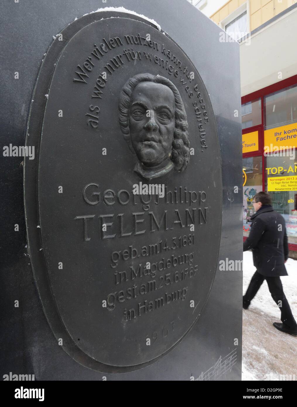 A man walks past the memorial plate in honour of composer Georg Philipp ...
