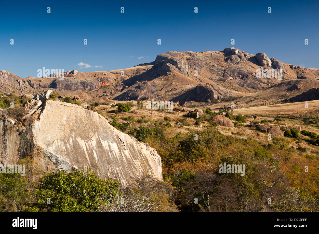 Madagascar, Ambalavao, Reserve d’Anja, rocky panoramic landscape Stock ...