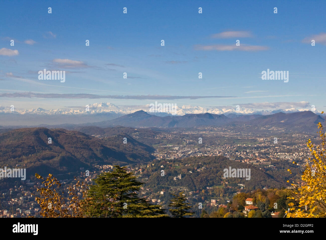 Panoramic autumn view of The Alps from Brunate above Lake Como Lombardy ...