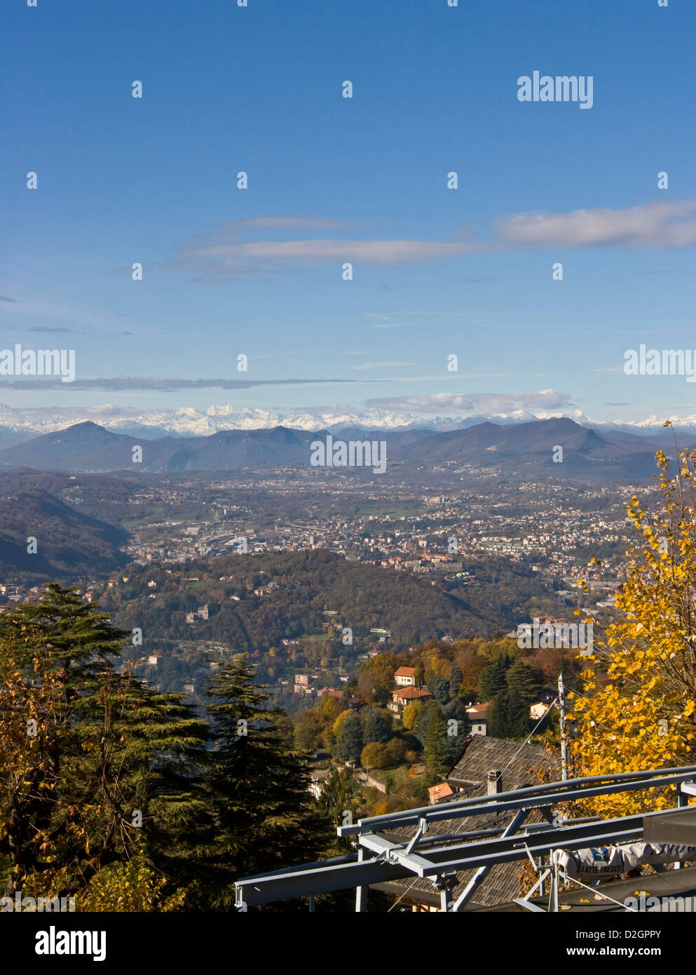 Panoramic autumn view of The Alps from Brunate above Lake Como Lombardy ...