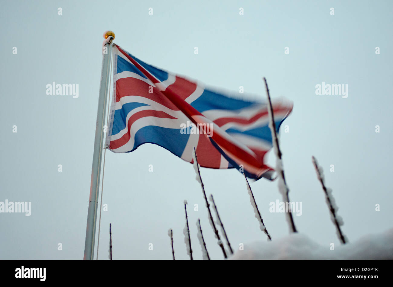 union jack flag in snow Stock Photo - Alamy
