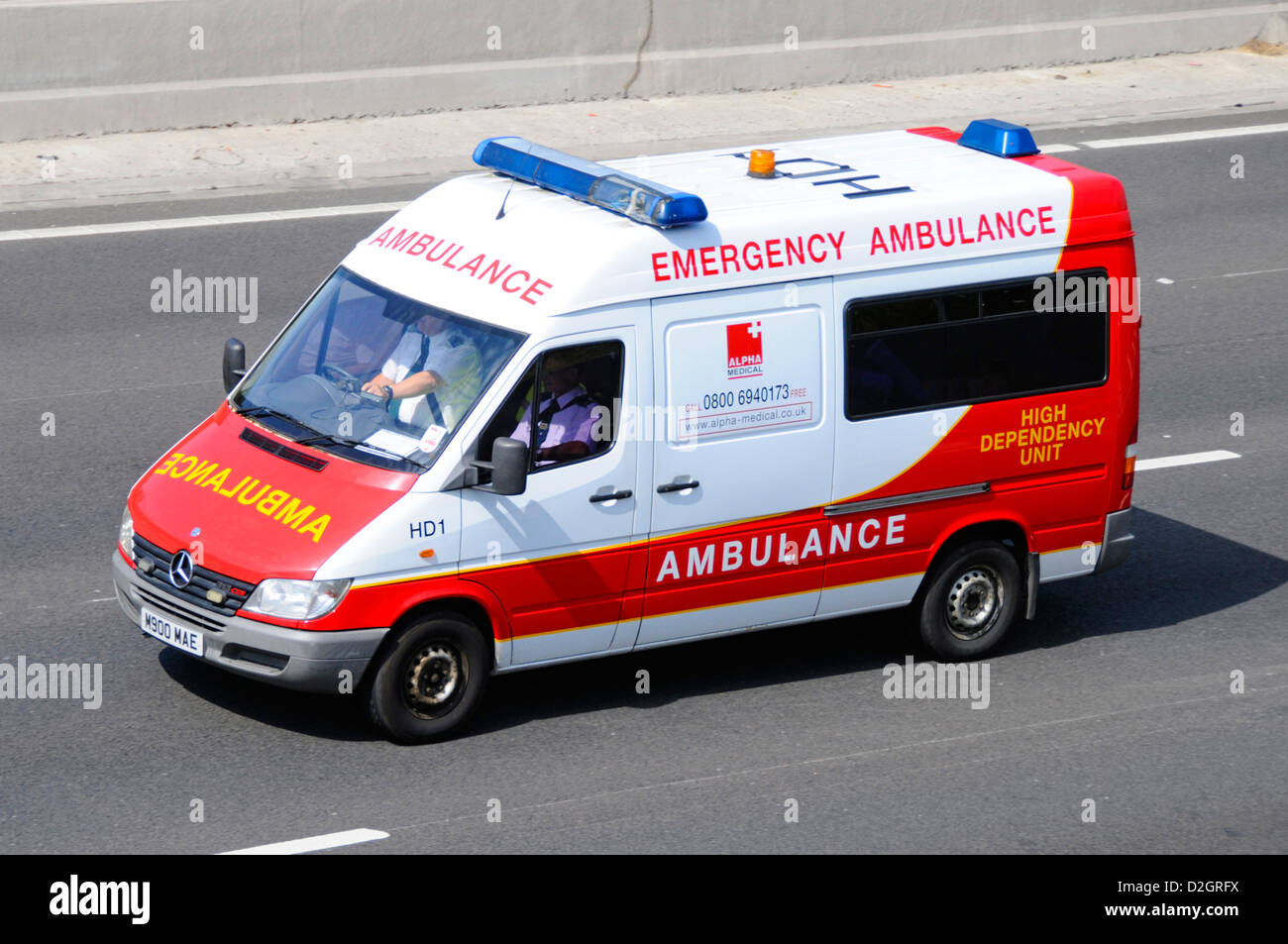 Looking down on emergency high dependency ambulance service vehicle ...