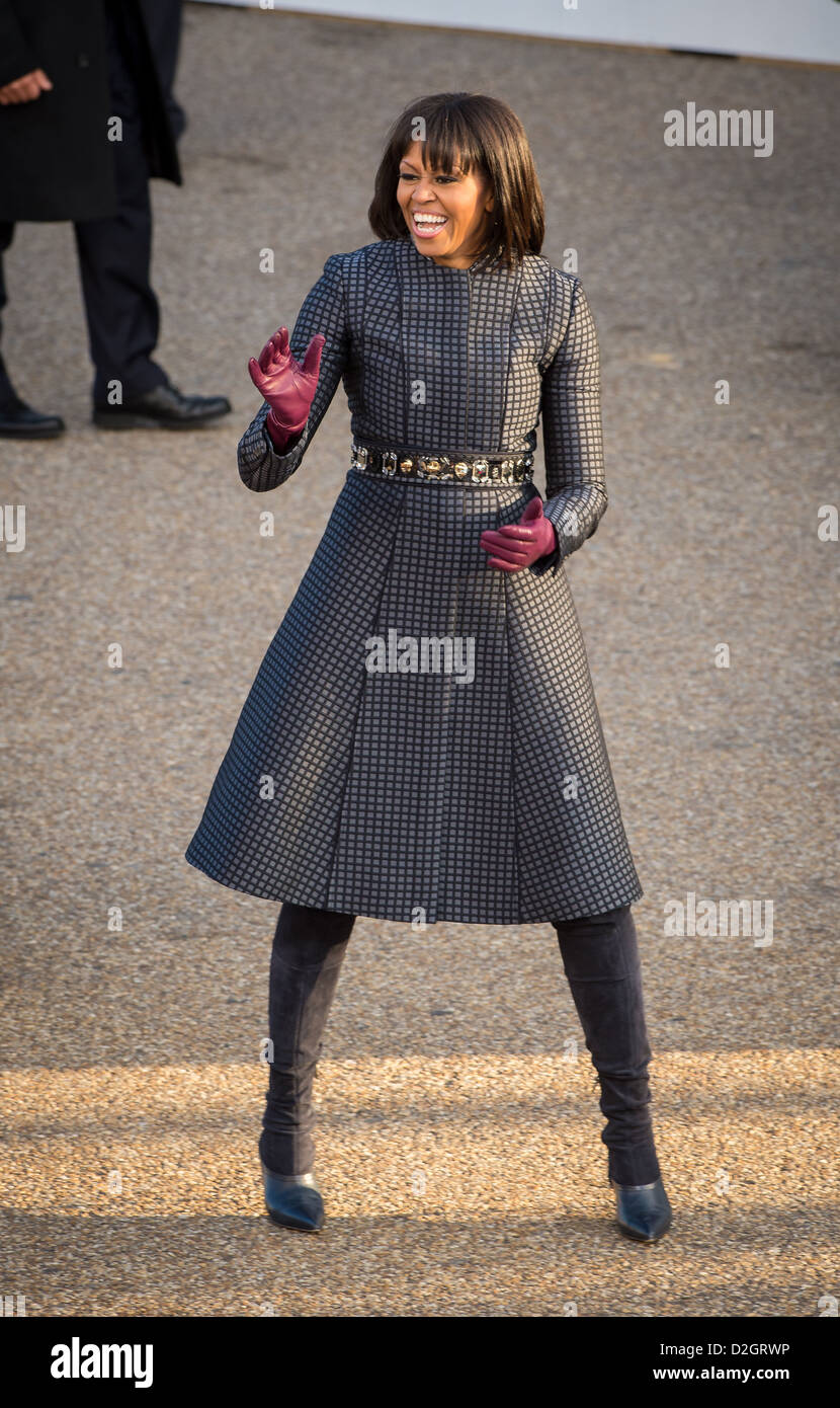 US First lady Michelle Obama waves as she walks along Pennsylvania ...