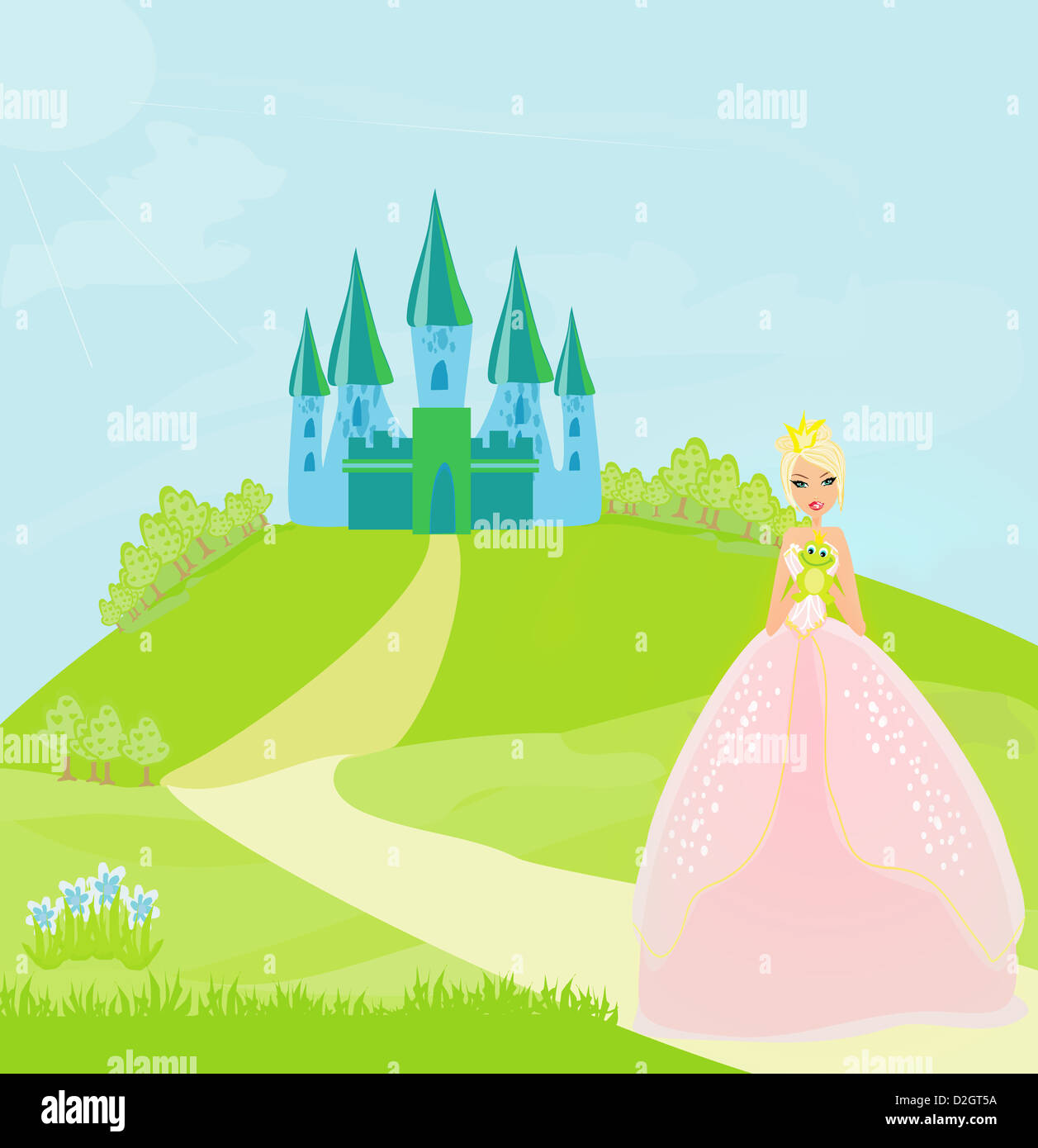 Beautiful young princess holding a big green frog Stock Photo - Alamy
