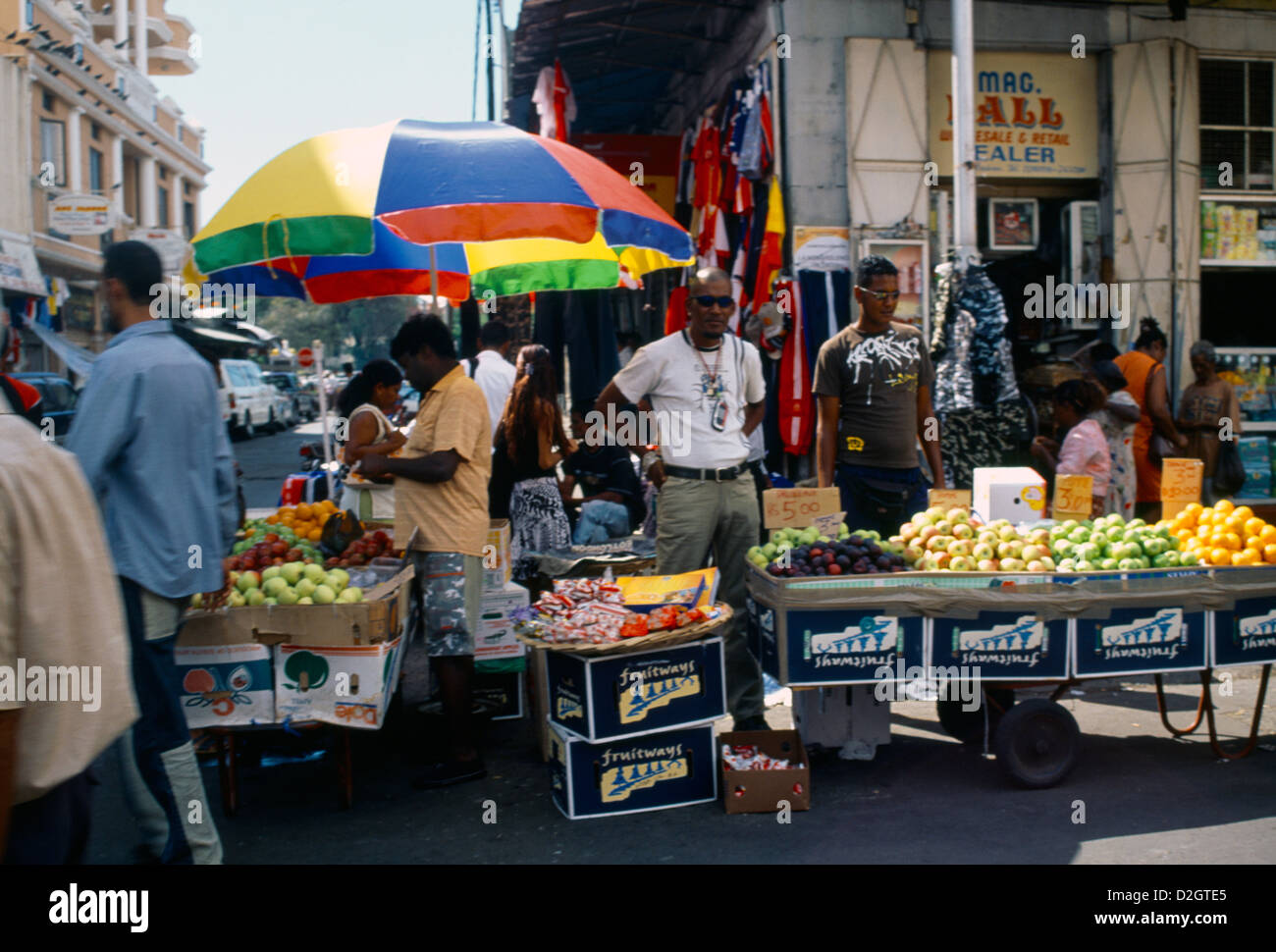 Port Louis Mauritius Street Market Men Selling Fruit Stock Photo - Alamy