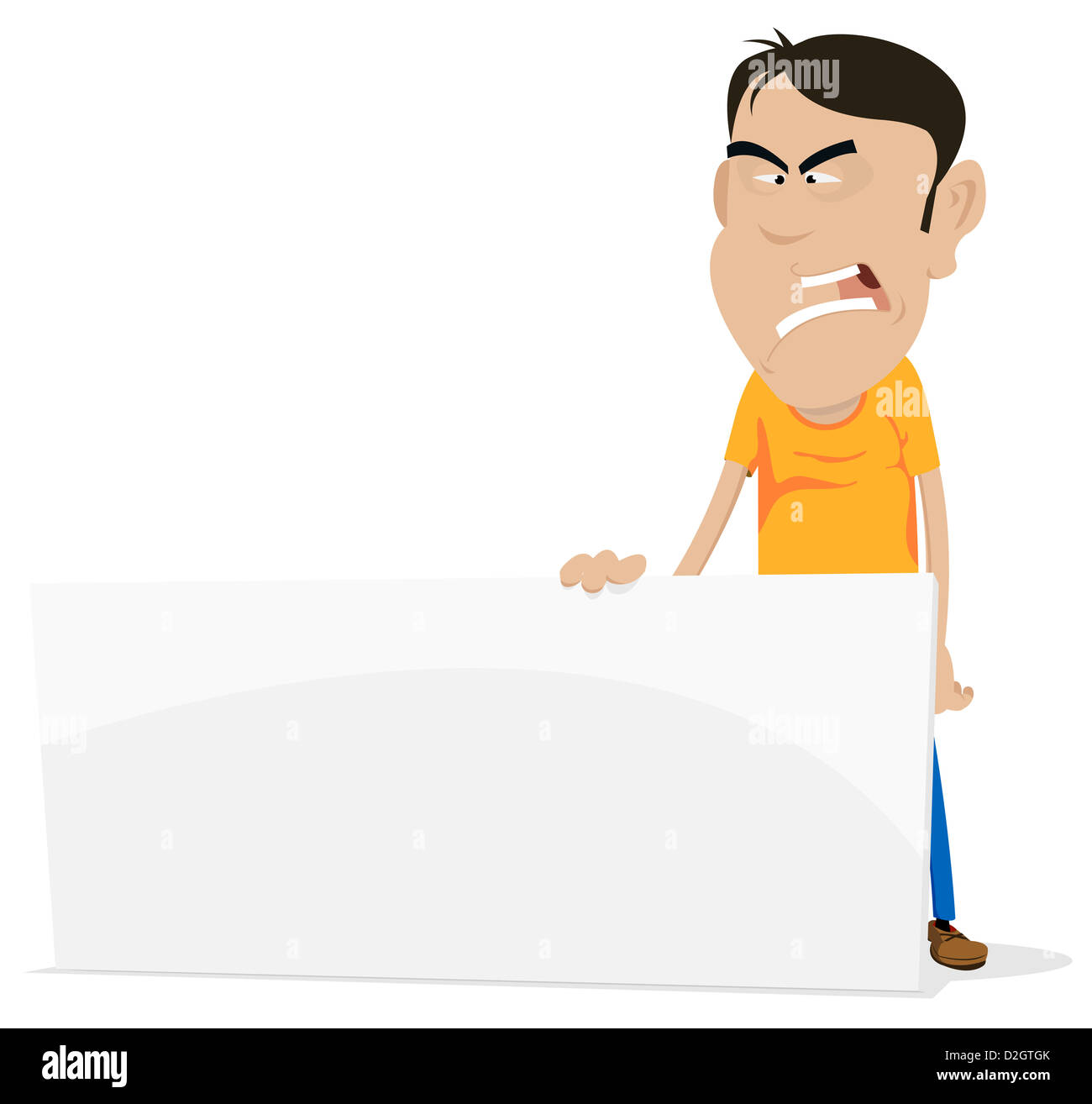 Illustration of a cartoon sad and angry young man holding sign with ...