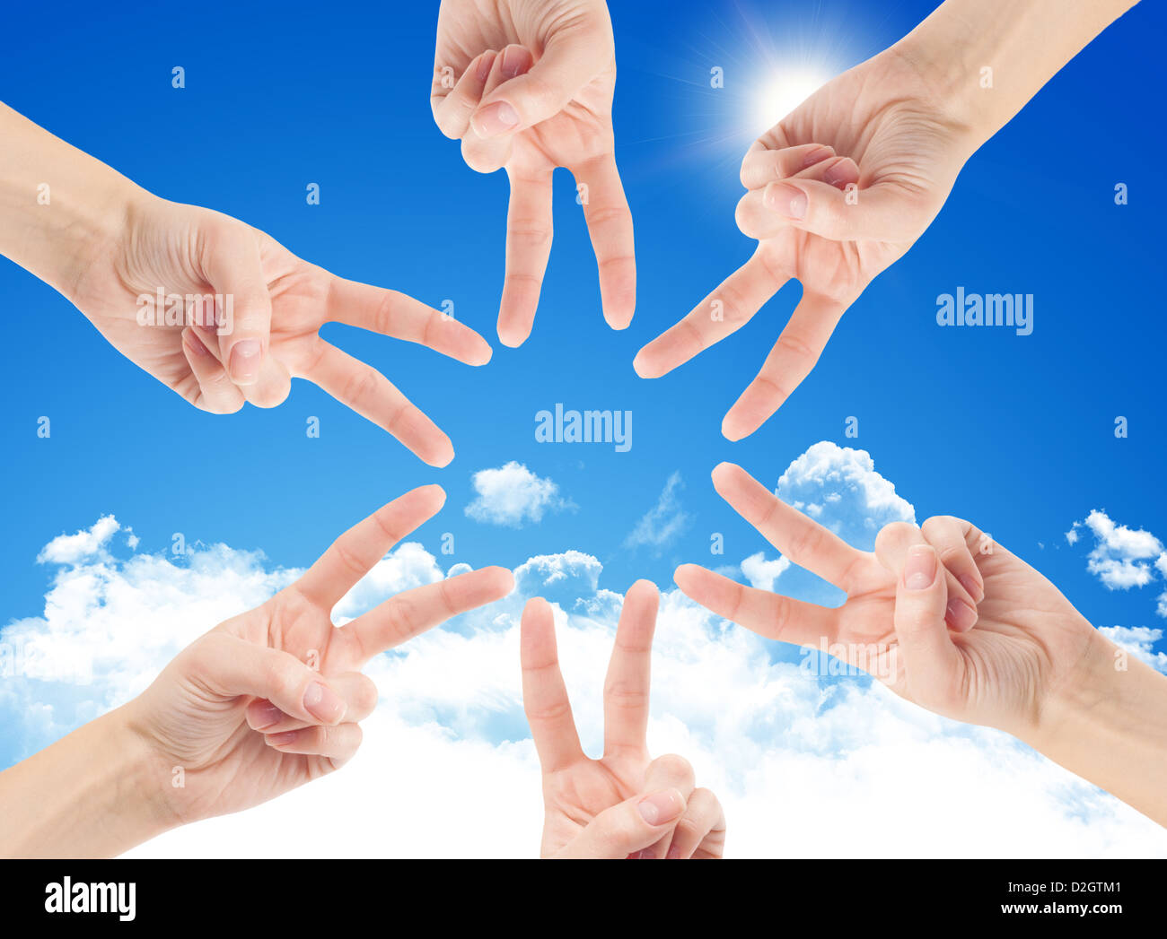 Hands of teamwork , forming the star shape Stock Photo - Alamy
