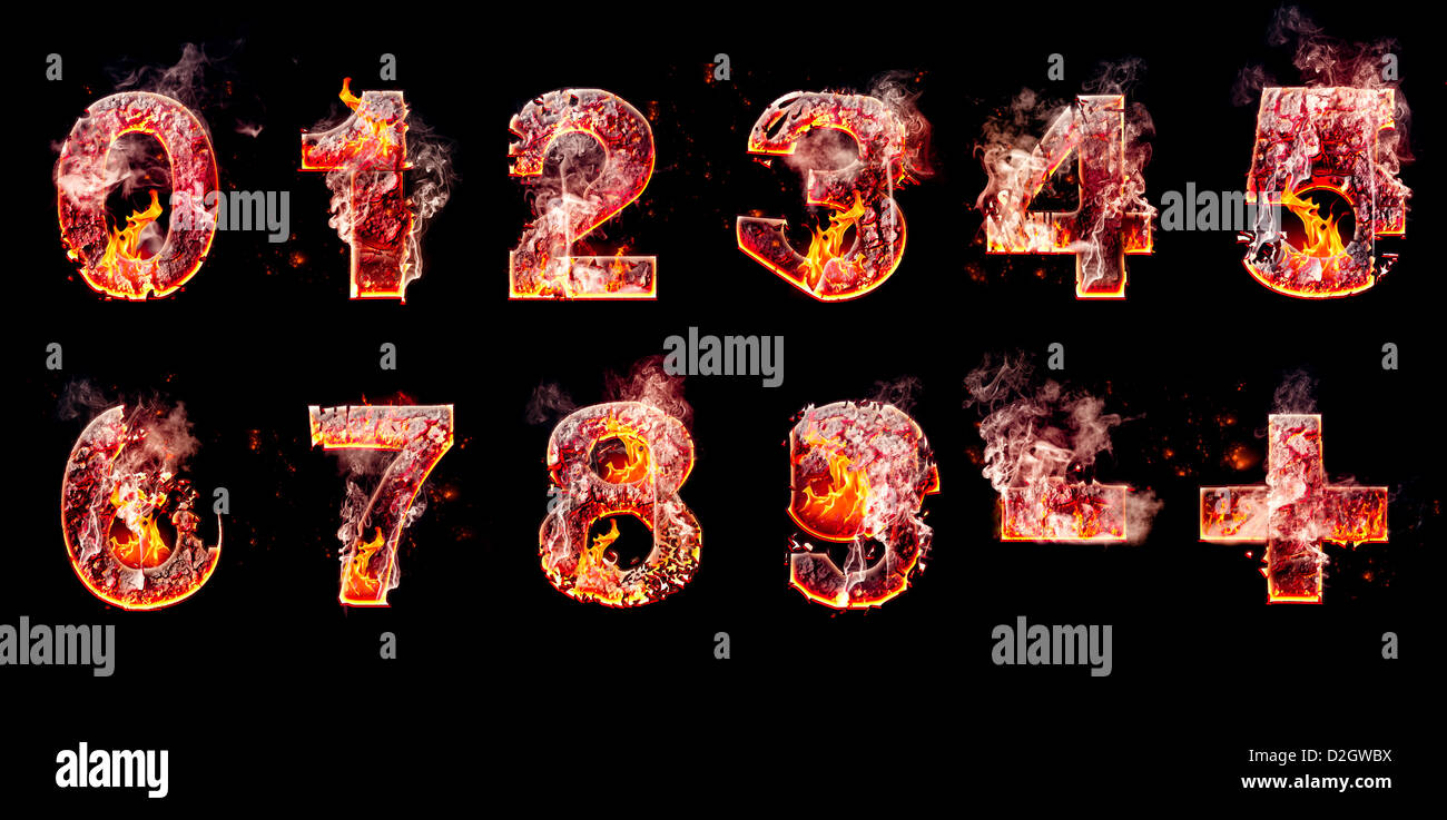 Set of hell burning numbers isolated over black background Stock Photo ...