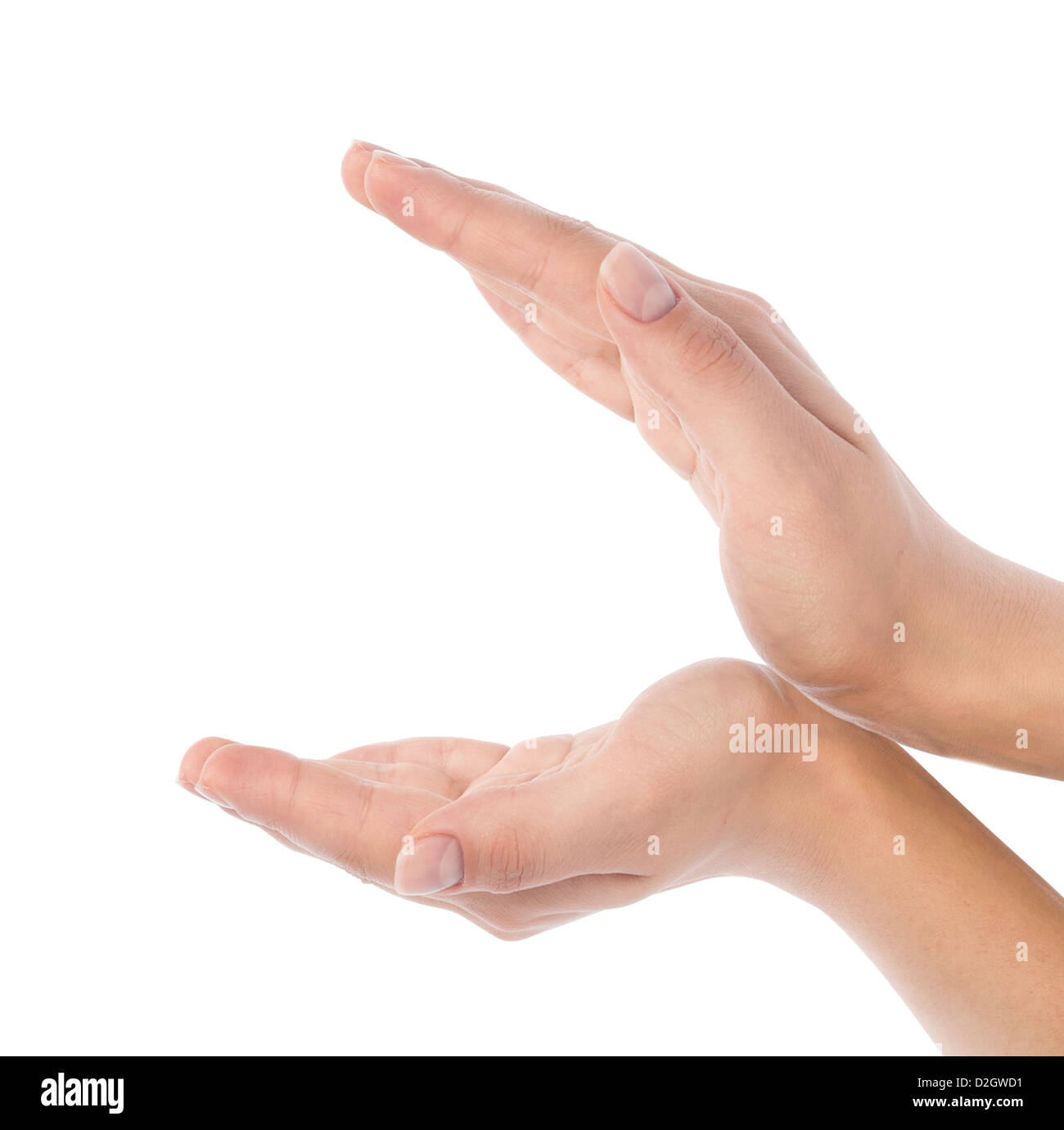 Two hands protecting something isolated on white Stock Photo - Alamy