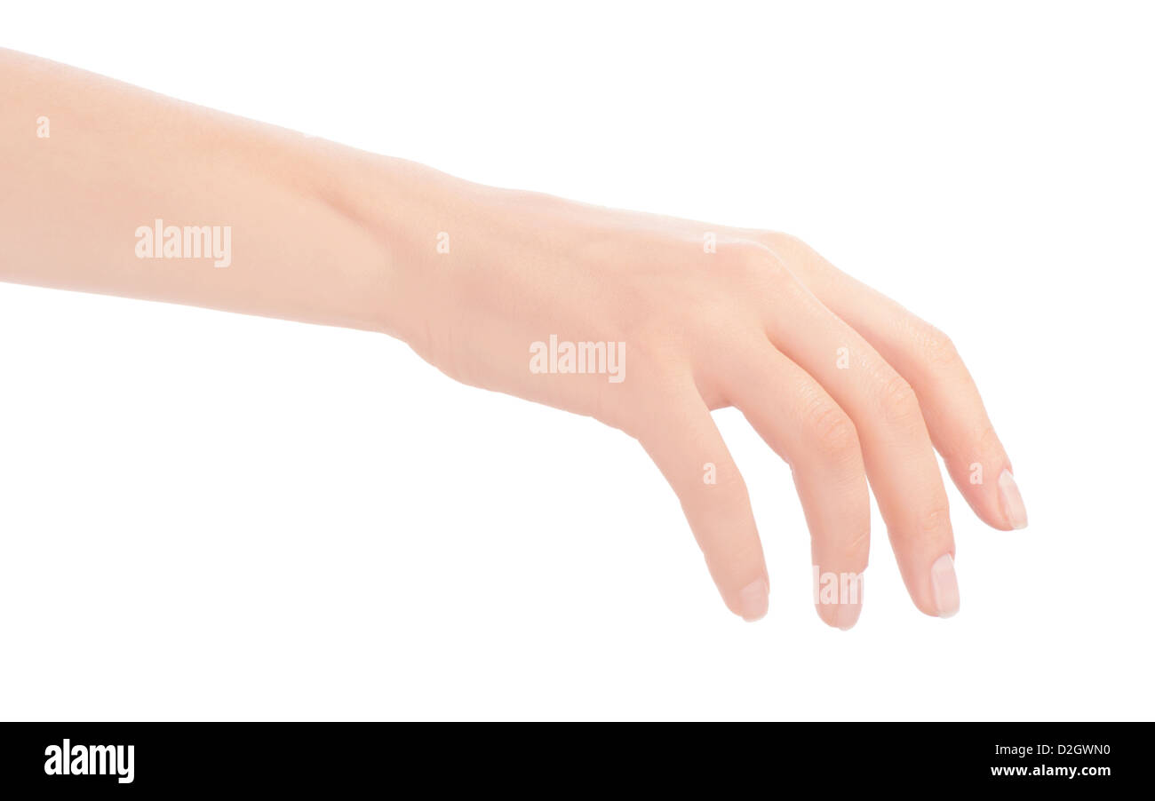 Empty open woman hand on white background Stock Photo - Alamy