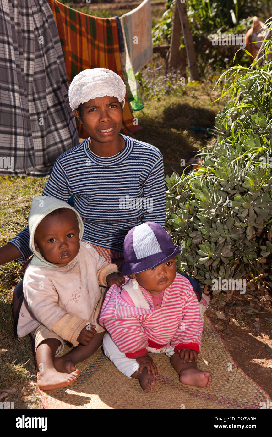 Madagascar, Ambohimahasoa, Malagasy mother with twin children Stock ...